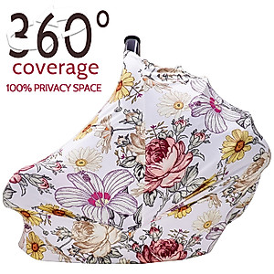 Floral Baby Car Seat Cover Girls, Infant Carseat Canopy, Stretchy Multi- use Nursing Cover for Stroller/High Chair/Shopping Cart/Car Seat Canopies