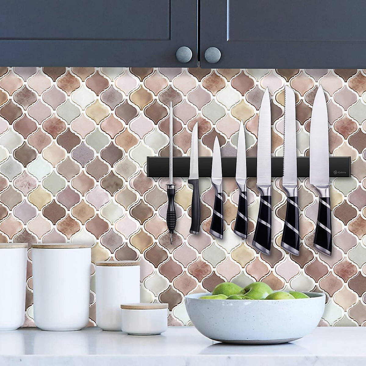 Magnetic Knife Holder for Wall, Enkrio 16 Inch Black Stainless Steel Knife Magnetic Strip No Drilling, Kitchen Magnet Knife Holder Strip Knife Rack Knife Bar