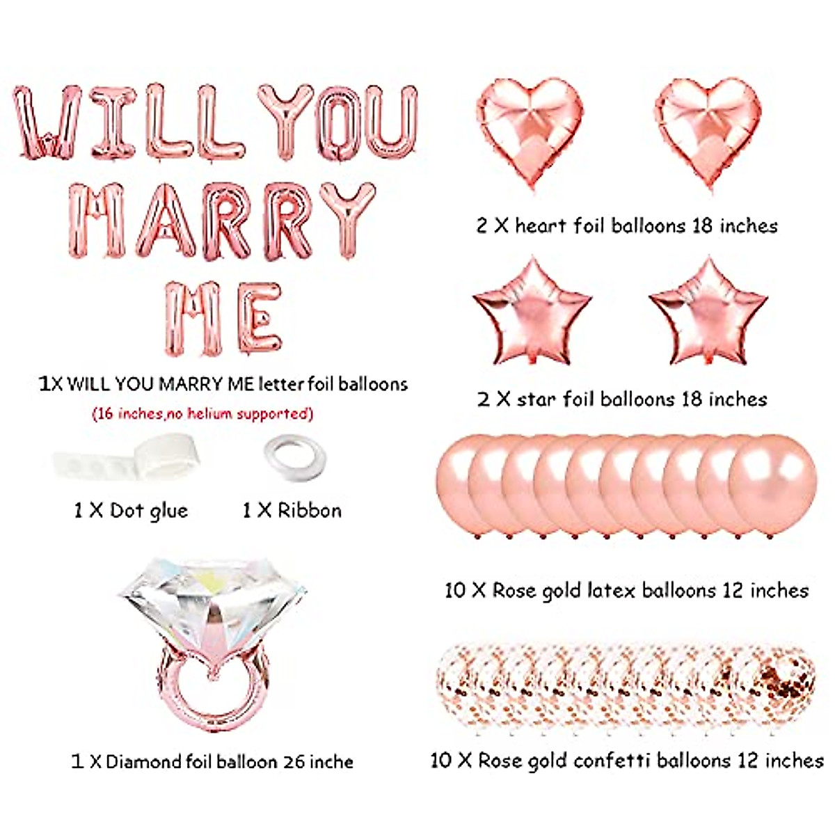 BTXLHAOHE Rose Gold Will You Marry Me Decorations Marry Me Balloons Will You Marry Me Letter Balloons Marriage Proposal Ideas Decorations Supplies