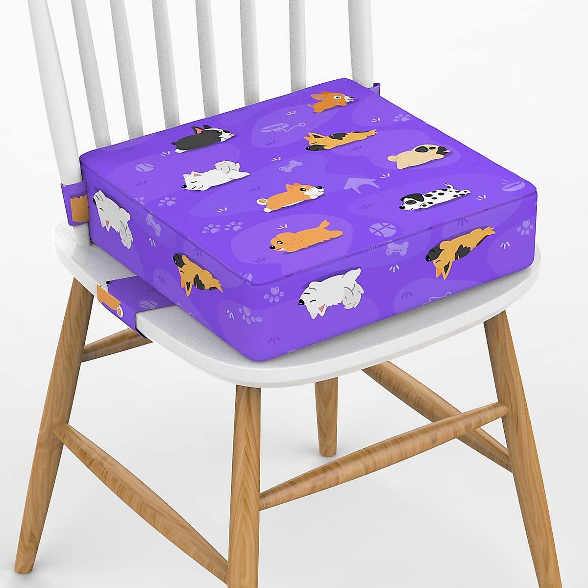 Toddler Booster Seat for Dining Table, KIDUN Portable Dining Chair Heightening Cushion, Washable Adjustable Booster Chair Increasing Cushion for Kids with Safety Buckles and Non-Slip. (Purple)