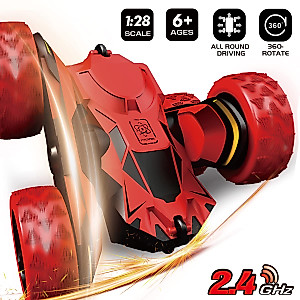 Threeking RC Stunt Car Remote Control Cars Toy Double-Sided Driving 360-degree Flips Rotating Cars Toys for Kids Boys Girls Ages 6+,Red