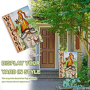 Covido Home Decorative Welcome Spring Gnome Garden Flag, Daisy Butterfly Yard Outside Decorations, Outdoor Small Decor Double Sided 12x18