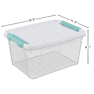 CadineUS 4-pack 20 Liter Plastic Latching Boxes, Clear Storage Totes with Lids