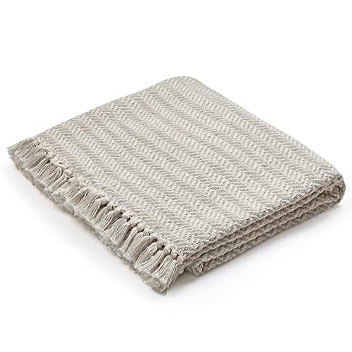 Americanflat 100% Cotton Throw Blanket for Couch - 50x60 - All Seasons Neutral Lightweight Cozy Soft Blankets & Throws for Bed, Sofa or Chair. Indoor or Outdoor [Cream Beige Zig Zag]