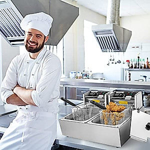 Casulo Electric Deep Fryer with Removable 2 x 6L Basket & Lid, 20.7QT Commercial Deep Fryers with Temperature Limiter, Stainless Steel Double Fryer for Turkey, French Fries, Donuts and More