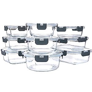 Moretoes Glass Food Storage Containers with Lids, 9pcs, Meal Prep, Glass, Airtight, Leakproof Containers Set, Safe Home Container