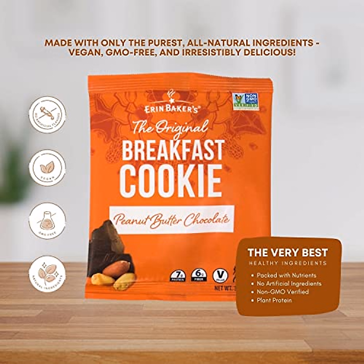 Erin Baker's Breakfast Cookies, Peanut Butter Chocolate, Whole Grain, Non-GMO, 3-ounce (Pack of 12)
