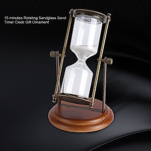 15 Minutes Hourglass Metal Glass Rotating Sand Timer with Wooden Base for Gifts Toy Home Office Desktop Decor