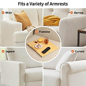 Bamboo Sofa Arm Tray Table - Couch Arm Tray with Extra Removable Tray, Anti-Slip Sofa Armrest Tray, Large Couch Cup Holder Tray for Phone, Cups, Remote, Flexible and Foldable