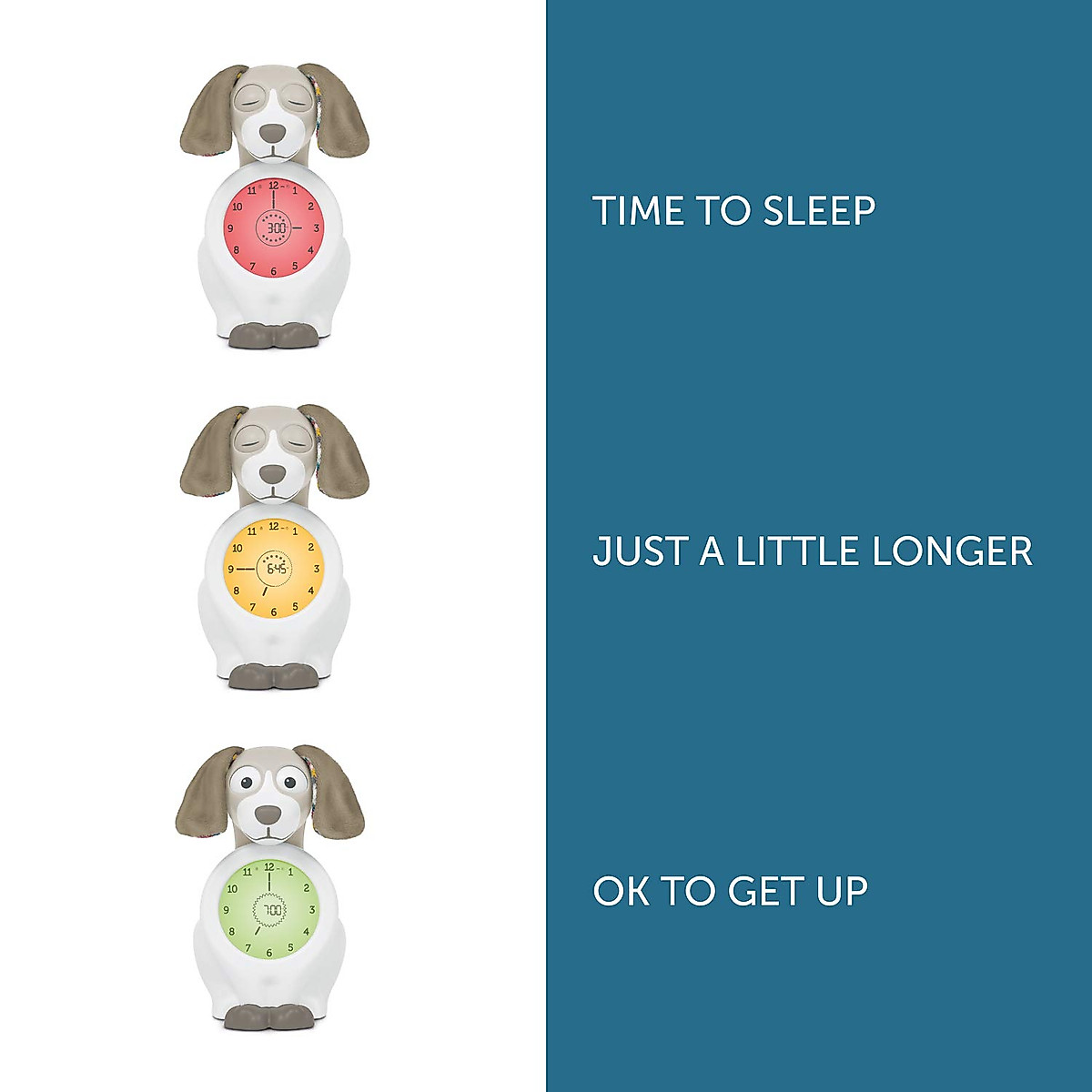 Zazu Davy The Dog - Interactive Sleep Trainer Clock & Nightlight for Kids - Color-Changing, Dual Time Display, Light-Up Alarm Clock - Teaches Kids When to Wake Up - in Soothing Taupe