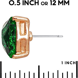 Large Stud Earrings for Women - Big Stud Earrings for Women, Square Emerald Green Earrings For Women, Simulated Green Emerald Earrings for Women, Green Stud Earrings for Women, Green Stone Earrings