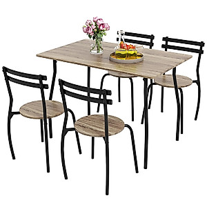 Giantex 5-Piece Dining Table Set, Modern Rectangular Dining Table & 4 Armless Chairs with Metal Frame, Kitchen Dining Room Furniture Set for 4, Space-Saving Dinette Set for Breakfast Nook, Natural