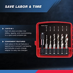 NEIKO 10059A Combination Drill and Tap Bit Set with Quick Change Adapter, 13 Piece, SAE (6-32NC to 1/4-20NC) and Metric Drill Bit Set (M3 to M10), Metric Tap Set