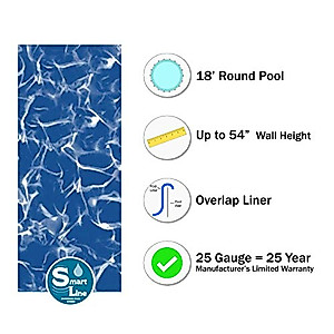 Smartline Sunlight 18-Foot Round Liner | Overlap Style | Up to 54-Inch Wall Height | 25 Gauge Virgin Vinyl | Designed for Steel Sided Above-Ground Swimming Pools | Universal Gasket Kit Included