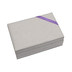 Household Essentials Grey Stacking Jewelry Organizer Box Tray Set with Removable Lid Fabric (744-1)