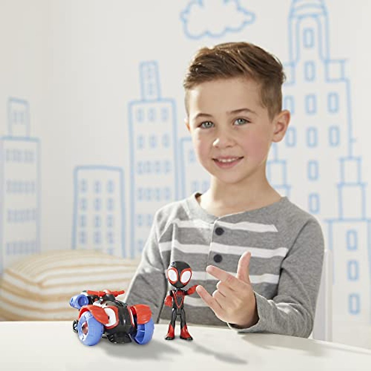 Spider-Man Marvel Spidey and His Amazing Friends Miles Morales Action Figure and Techno-Racer Vehicle, for Kids Ages 3 and Up
