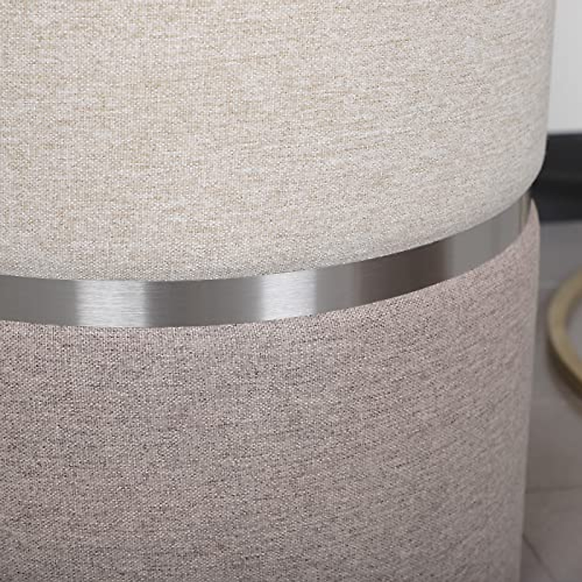 SOFT ASS Modern Linen Storage Ottoman Khaki and Brown Footrest with Silver Stainless Steel Ring Waist for Living Room Bedroom and Entrance (Khaki and Brown, Pack of 2)