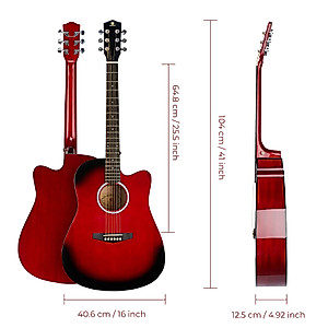 Acoustic Guitar, Cutaway Acoustic Guitar Full Size Dreadnought Acustica Guitarra Bundle with Gig Bag for Adults Teens Beginners Professionals, Red by Vangoa…
