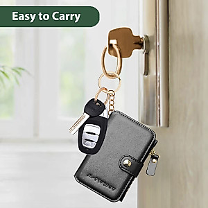 Wallet,M-Plateau Womens Wallet PU Leather Keychain Wallet With Zipper Coin Pocket And ID Window and Removeable Wrist Strap Gift Box (Black)