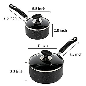 RATWIA Nonstick Saucepan Set - 1 Quart and 2 Quart,Ultra Non Stick Sauce Pan Small Pot with Glass Lid,Great for Home Kitchen Restaurant,Black