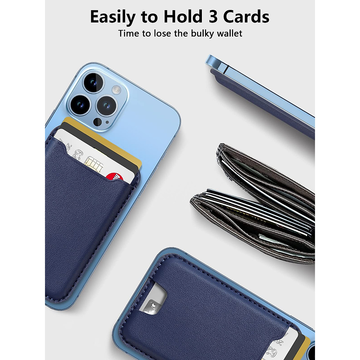TopMade for Magsafe Wallet, Magnetic Wallet Card Holder for iPhone 16/16 Pro, iPhone 15/14/13/12 Series, Leather Magnetic Phone Wallet with Powerful Magnet, RFID Blocking, Fit 4 Cards, Blue