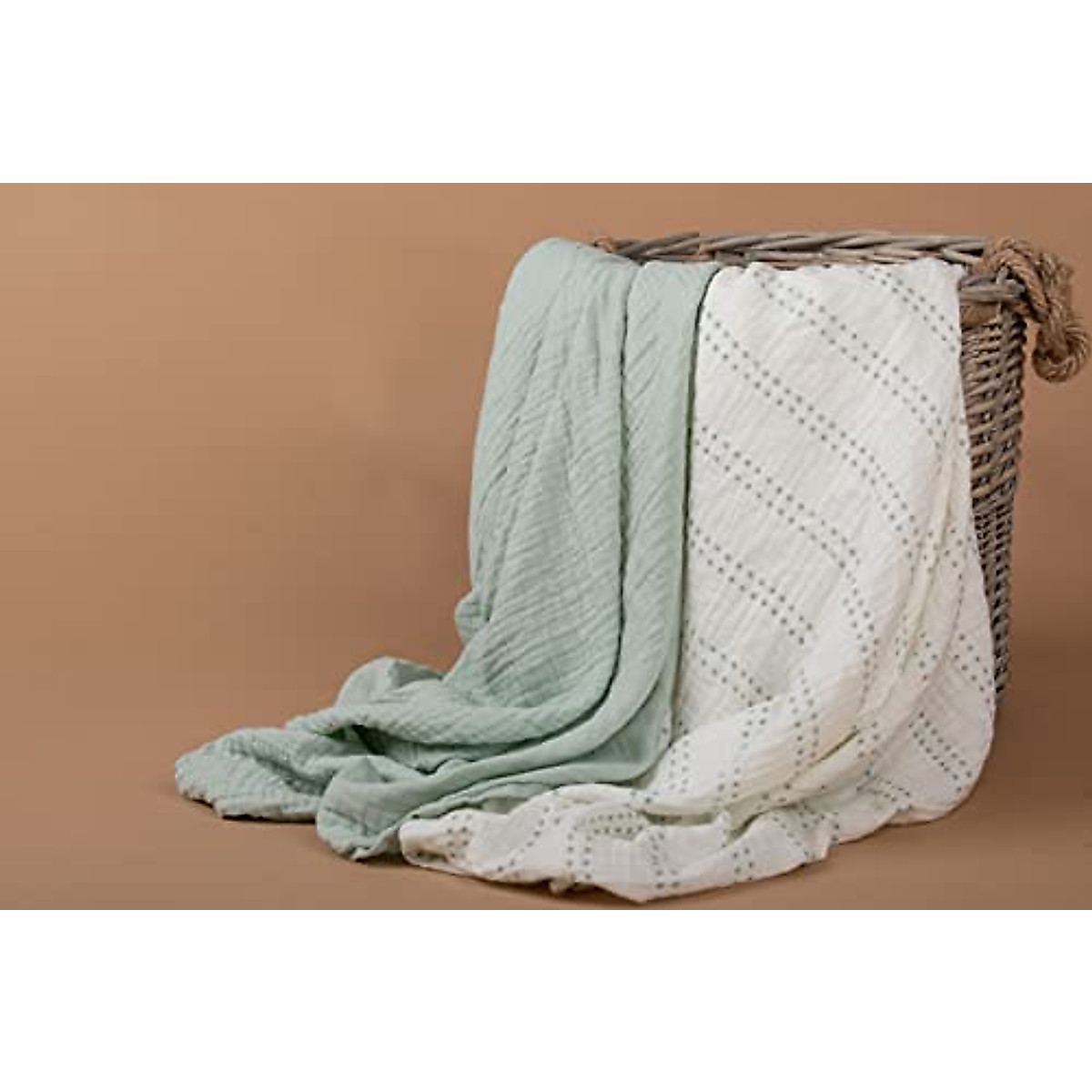 Muslin Swaddle Baby Blankets for Girl or Boy, Soft and Breathable Oeko-Tex Cotton Muslin Baby Blanket, Newborn Swaddling Wrap, Receiving Blanket, 47 in x 47 in, Mint Green and Cream Dots