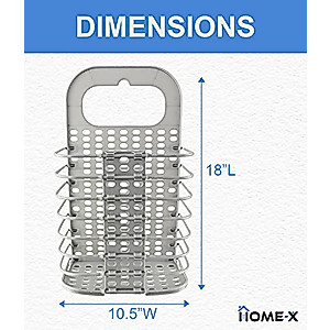 HOME-X Collapsible Laundry Hamper, Plastic Clothes Hamper and Collapsible Laundry Basket, Convenient Hanging Laundry Hamper, 18" L x 10 ½” W x 6 ½” H, Gray