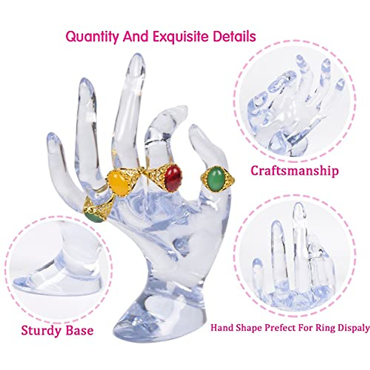 ChezMax Jewelry Display Holder, Hand Bracelet Ring Rack, Polyresin Necklace Stand, Women Mannequin Decorative Organizer, Transparent, for Home & Store, with 2 PCS Cone Ring Holder