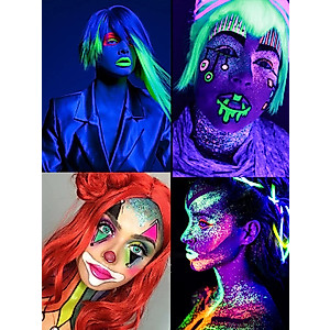 Kalolary 24 Colors Glow in the Dark Makeup Eyeshadow Face Paint Palette, Highly Pigmented Neon Eyeshadow Palette Matte and Glitter UV Glow Blacklight Party Make up