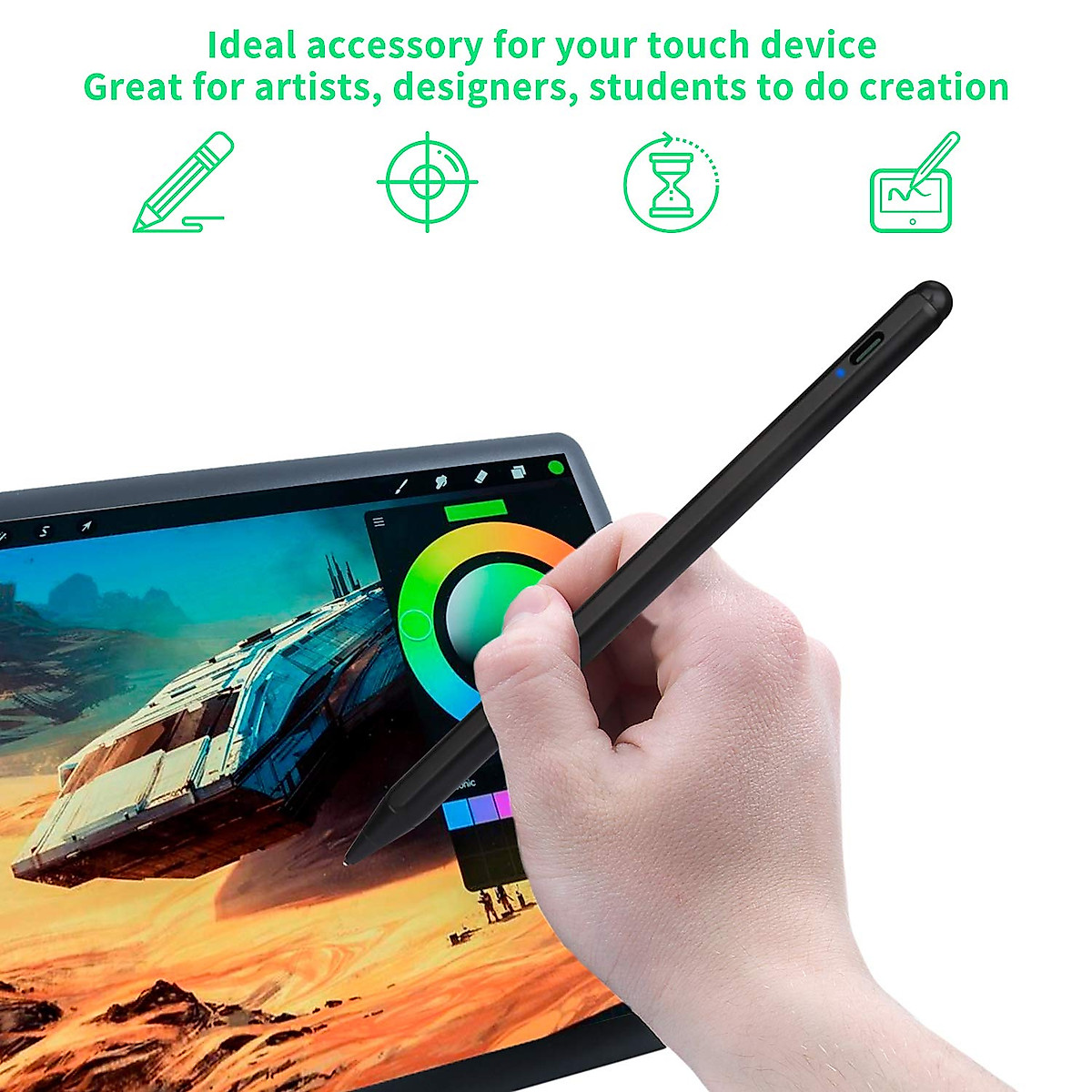 Electronic Stylus for iPad 5th Generation 9.7" 2017 Pencil,Type-C Rechargeable Active Capacitive Pencil Compatible with Apple iPad 5th Gen 9.7-inch Stylus Pens,Good on iPad Drawing Pen,Black