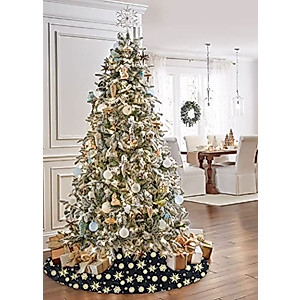 Black Tree Skirts Christmas Decorations 30 Inches Faux Fur Xmas Tree Skirt Rustic Tree Floor Mat Carpets with Snowflakes Small Halloween Tree Skirt for Tabletop Trees Xmas Tree Cover for All Occasions