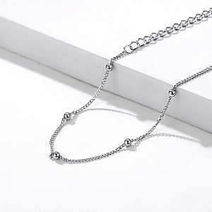 Silver Dainty Bead Chain Bracelet for Women, Hypoallergenic Sterling Silver Cute Delicate Tiny Satellite Chain Link Bracelet Minimalist Jewelry Gift for Best Friendfriend Mom