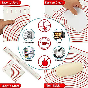 Rolling Pin with Adjustable Thickness Rings Stainless Steel 17.5" Dough Roller, 24"x16" Nonstick Silicone Pastry Mat Bench Dough Scraper Pizza Cutter Cake Smoothers Set for Baking Cookie Fondant Pie