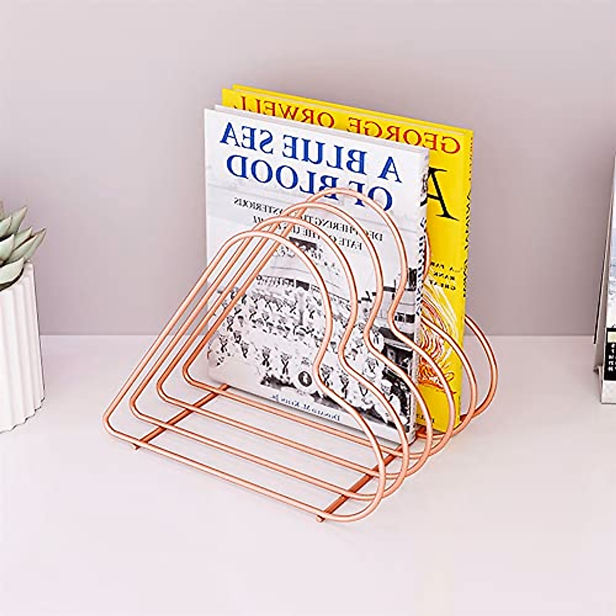 File Rack Bookend Office File Organizer Metal Bookend Support Magazine Rack Art Modeling Desktop Storage Shelf Bookshelf Multifunctional File Organizer Desk Home Office Decoration File Organizer ( Siz
