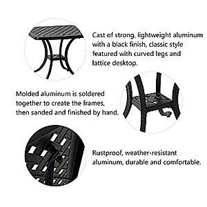 Elm Plus EPL1004 Outdoor 21" Square Cast Aluminum Patio Side Table, Black Finished