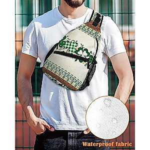 Sling Backpack, St. Patrick's Day Green Shamrocks Clover Southwestern Waterproof Lightweight Small Sling Bag, Travel Chest Bag Crossbody Shoulder Bag Hiking Daypack for Women Men