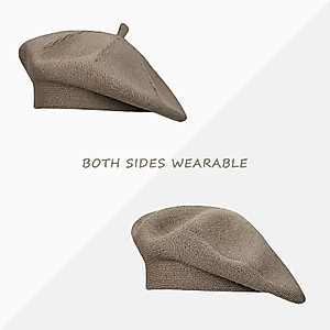 Gllutt Cashmere Beret Hat French Style Stretchy Knitting Solid Color Both Side Usable (Coffee)