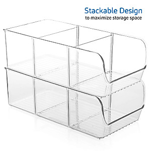 StorageBud Plastic Food Storage Bins with Handles, 4 Pack, Kitchen Pantry, Refrigerator, Cabinet Organizers for Dried Goods, Fruit, Pasta, or Snacks, Clear BPA Free Containers