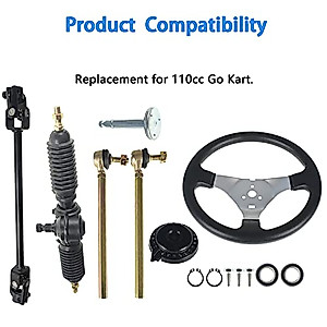labwork 300mm Steering Wheel Steel Kit 320mm Gear Rack Pinion Adjustable Shaft Set Replacement for 110cc Go Kart