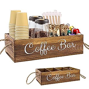 Laelr Coffee Station Organizer Coffee Bar Organizer Wooden Coffee Bar Accessories Organizer for Countertop Farmhouse Kcup Coffee Pod Holder Coffee Bar Bin Box with Handle for Coffee Bar Decor