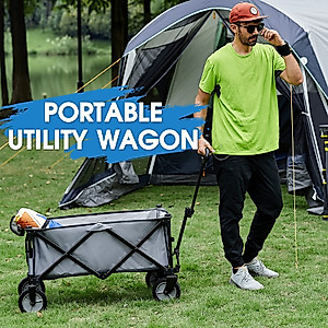 PORTAL Collapsible Wagon Cart, Heavy Duty Foldable Wagon Carts with Wheels, Folding Utility Wagon for Camping, Shopping, Garden, Sports, Apartment, Outdoor, Beach