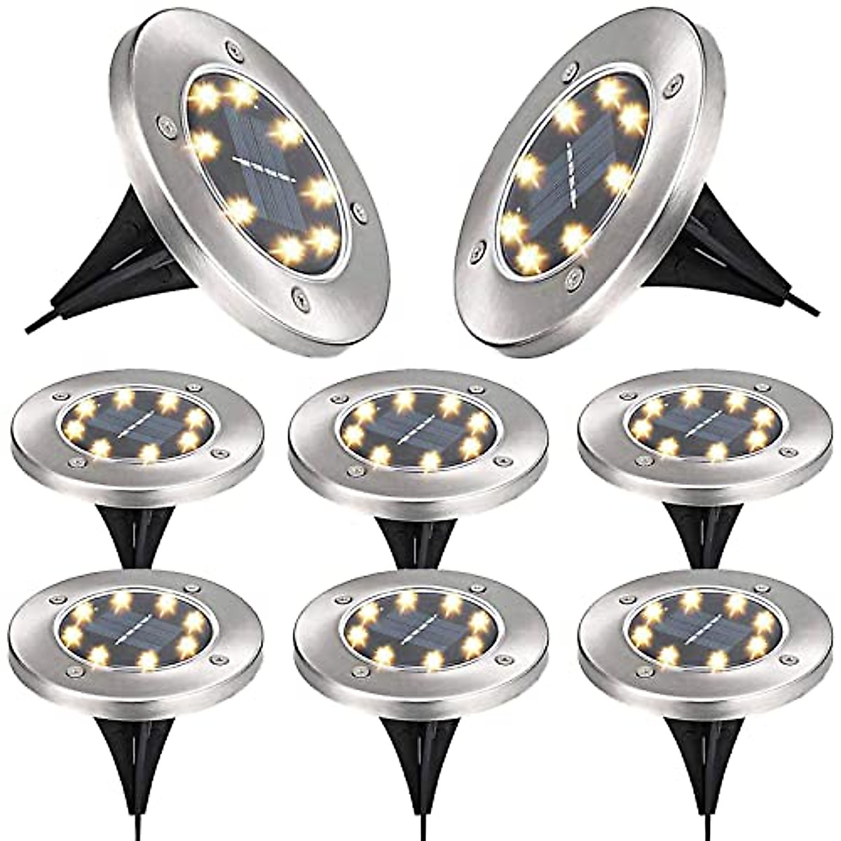 UOMNICUE Solar Ground Lights, 8LED Solar Garden Lights Outdoor Waterproof Bright in-Ground Lights, Solar Pathway Lights for Lawn Patio Yard Landscape Steps Deck Walkway (8 Pack - Warm Light)