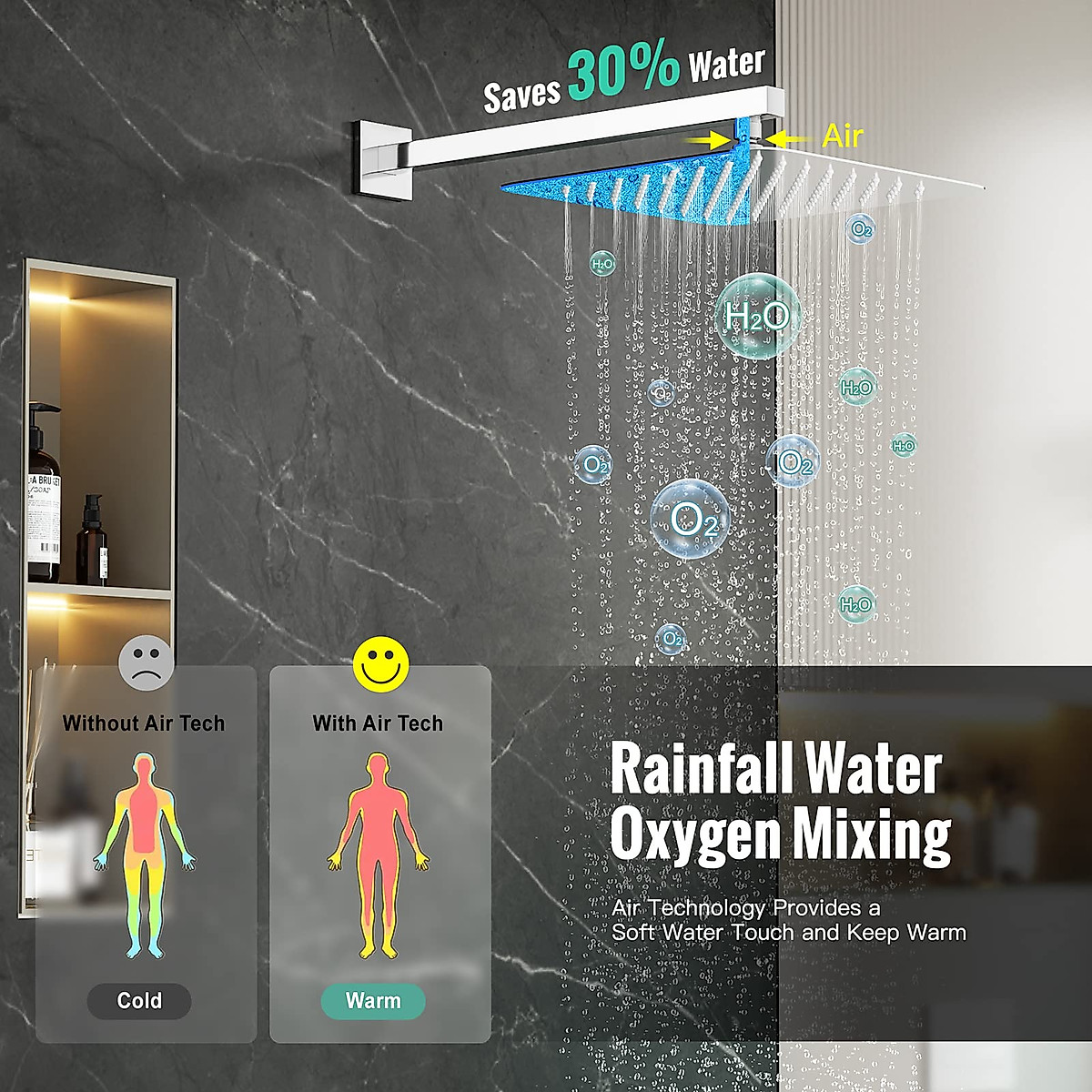 SR SUN RISE 12 Inches All Metal Square Shower System with Tub Spout, Tub Shower Faucet Set, High Pressure Rain Shower Head and Handheld Sprayer Combo Shower Fixtues, Valve Included, Polished Chrome