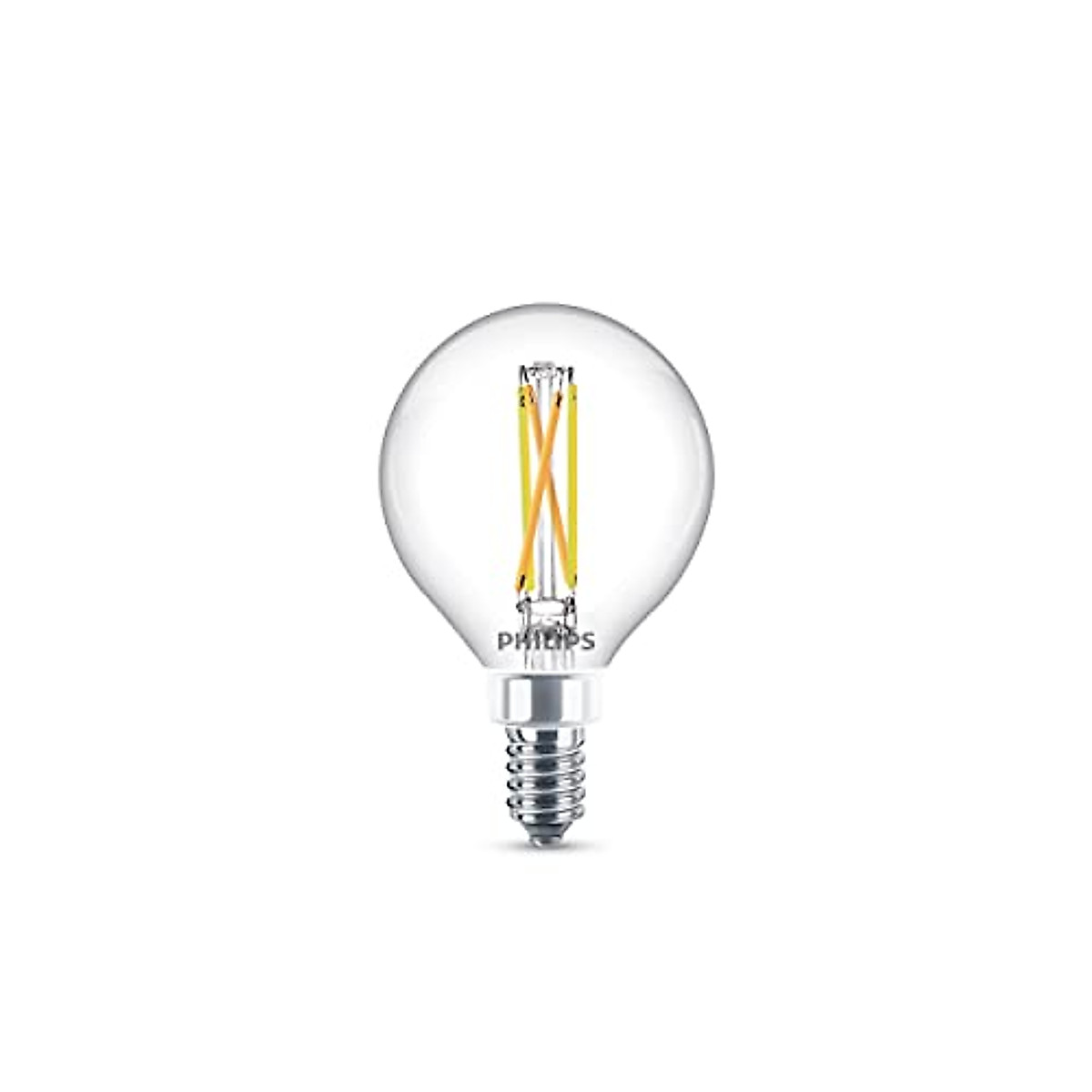 Philips LED Ultra Definition Flicker-Free Dimmable, Eye Comfort Technology, Soft White 2700K G16.5 Clear Glass Light Bulb, 500 Lumen, 5W=60W, E12 Base, Title 20 Certified, 2-Pack(573329)