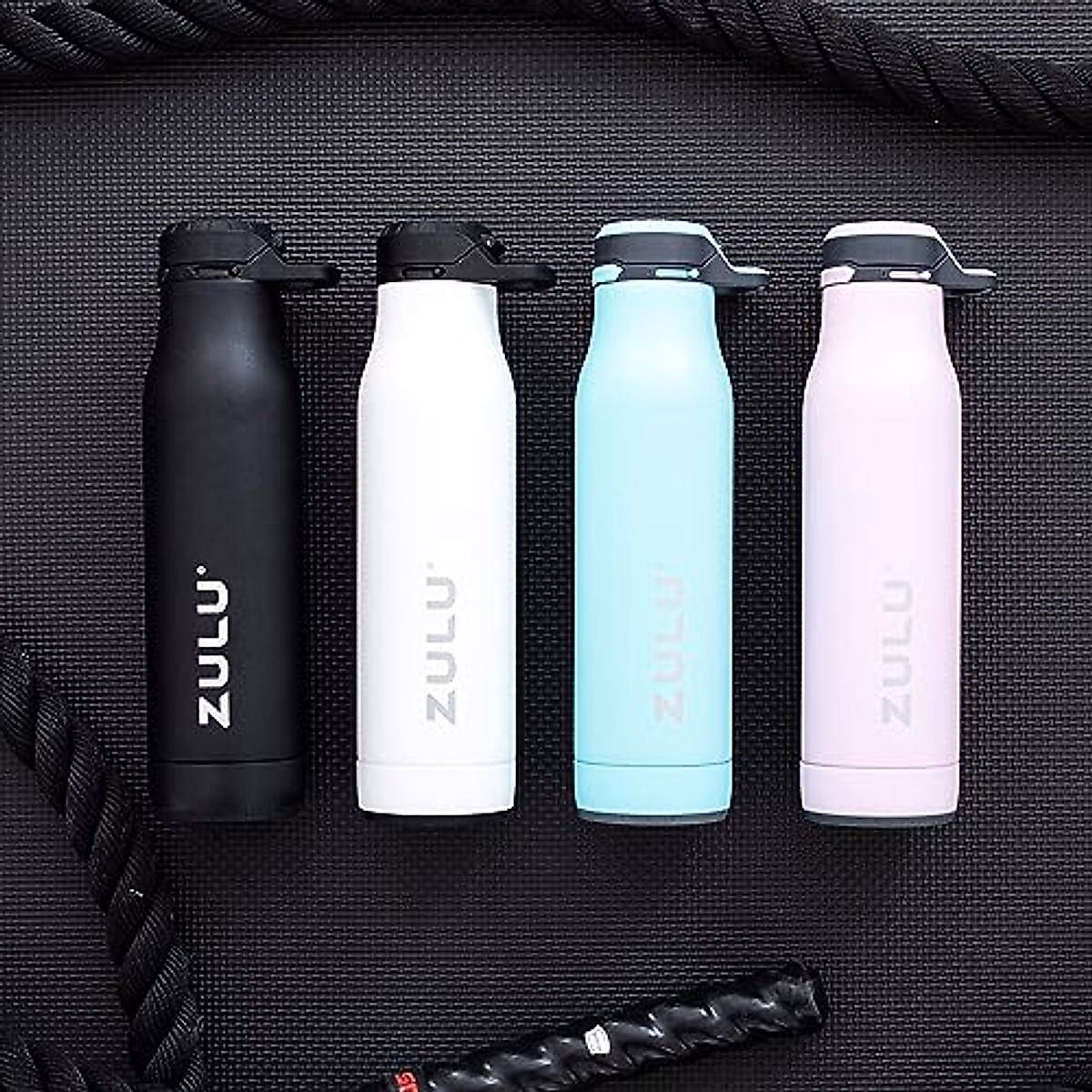 ZULU Ace 24oz Vacuum Insulated Stainless Steel Water Bottle with Chug Spout, Leak-Proof Locking Lid and Removable Base, Metal Reusable Bottle for Sports Gym Travel, White
