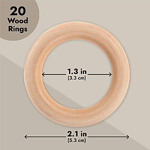 20 Pack Unfinished Natural Wood Rings for Crafts, Macrame Projects, Jewelry Making, DIY Pendant Connectors (2 in)
