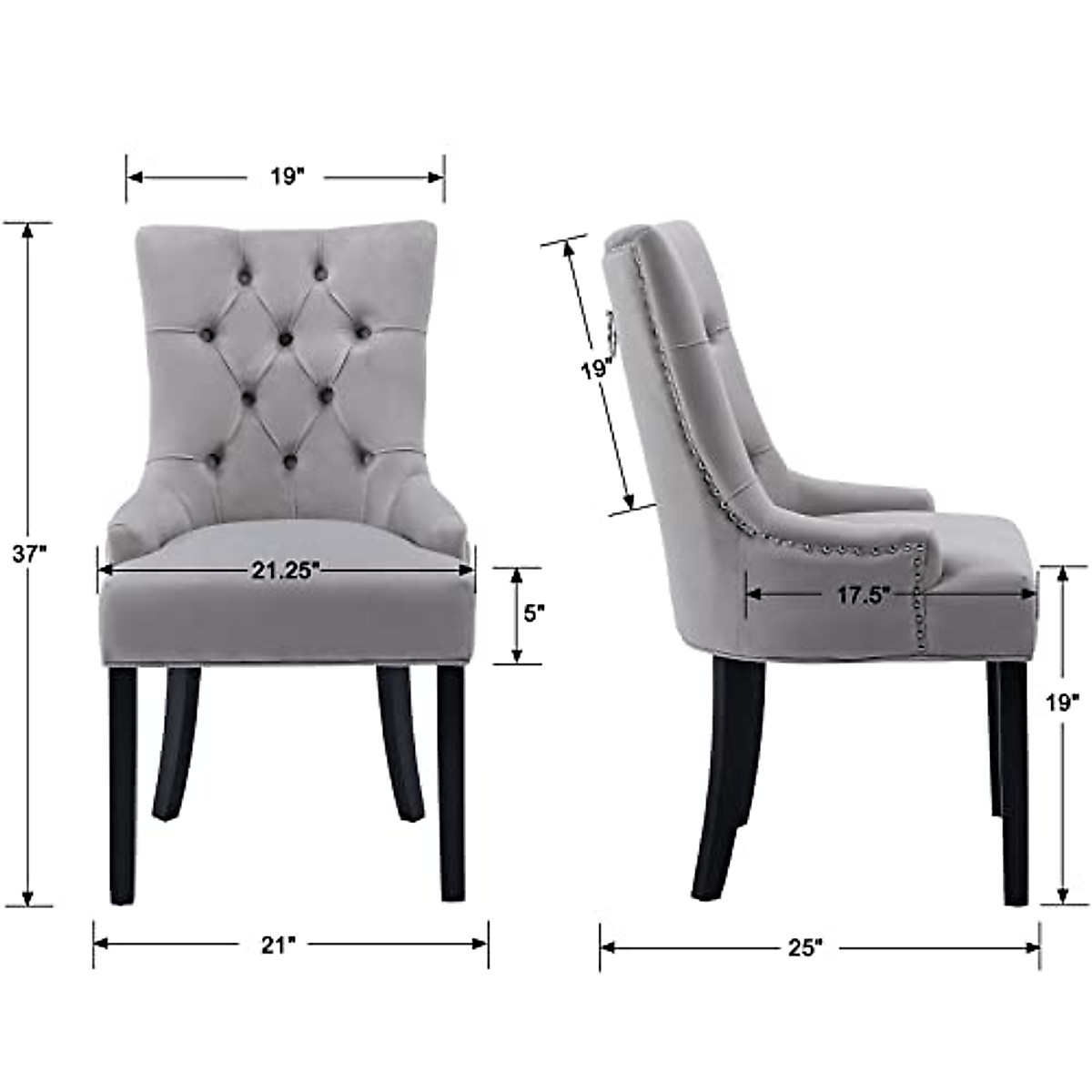 DM Furniture Velvet Dining Chairs Modern Tufted Side Host Kitchen Chairs with Wooden Legs Upholstered Accent Chair for Dining Room/Living Room/Bedroom (Set of 2, Light Grey)