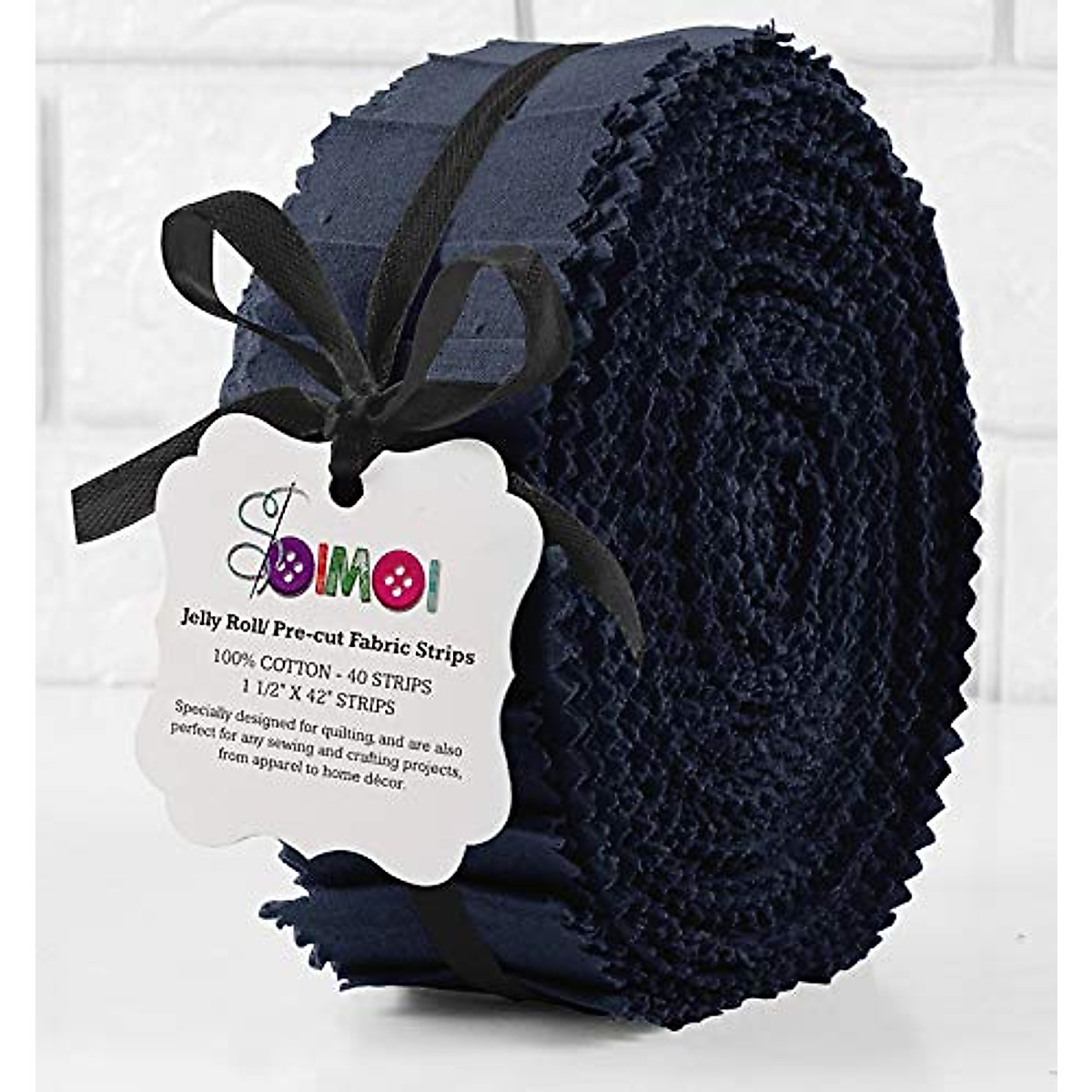 Soimoi 40Pcs Solid Dark Blue Precut Fabrics Strips Roll Up 1.5 Inches Cotton Jelly Rolls for Quilting