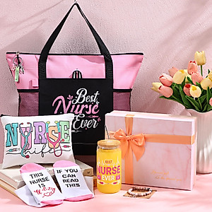 Funnymoom 7 Pcs Nurse Gifts 16 oz Glass Cup Set Nursing Graduation Appreciation Practitioner Birthday Gifts Box for Women Doctors Assistant