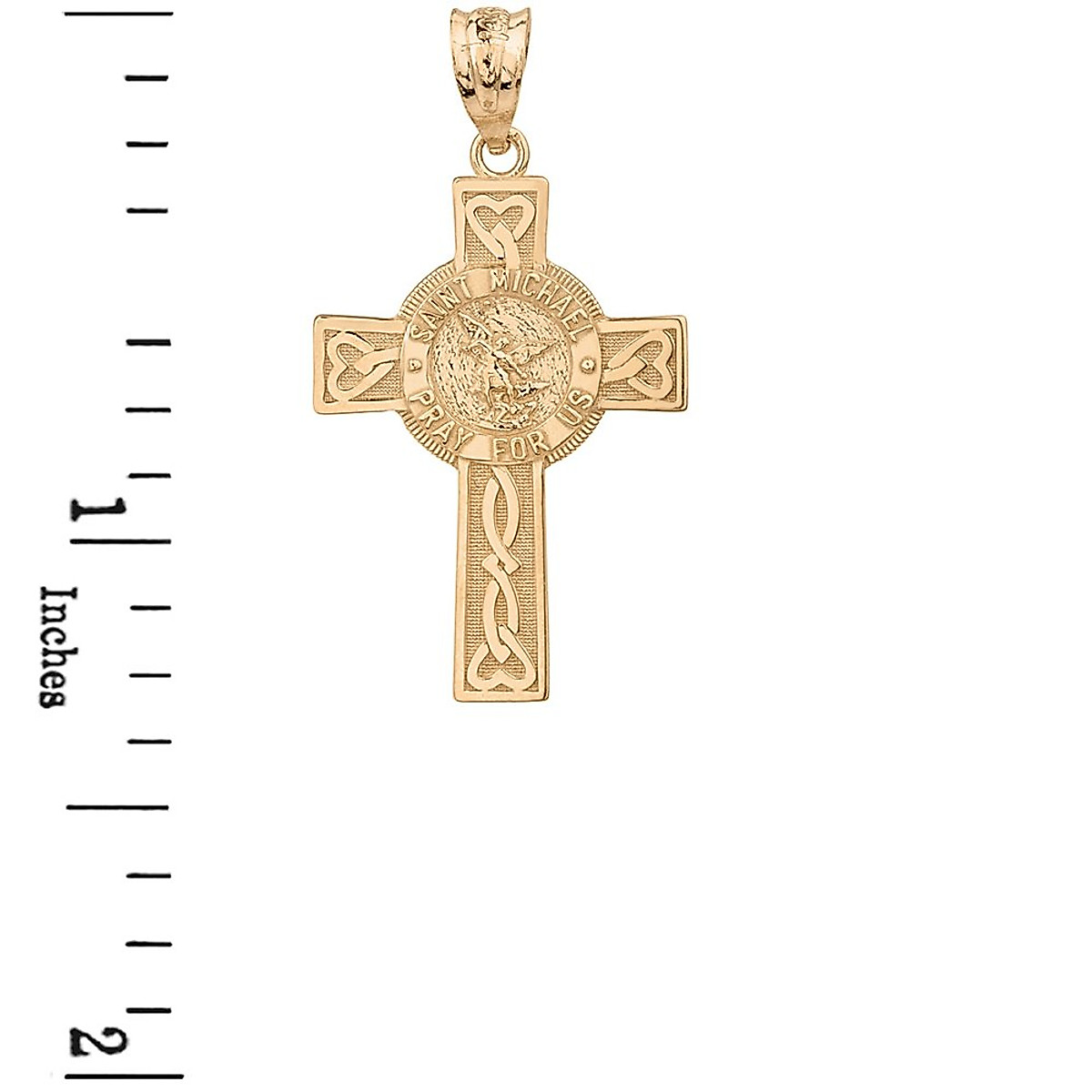 Solid 14k Yellow Gold Saint Michael Pray For Us Celtic Cross Pendant
